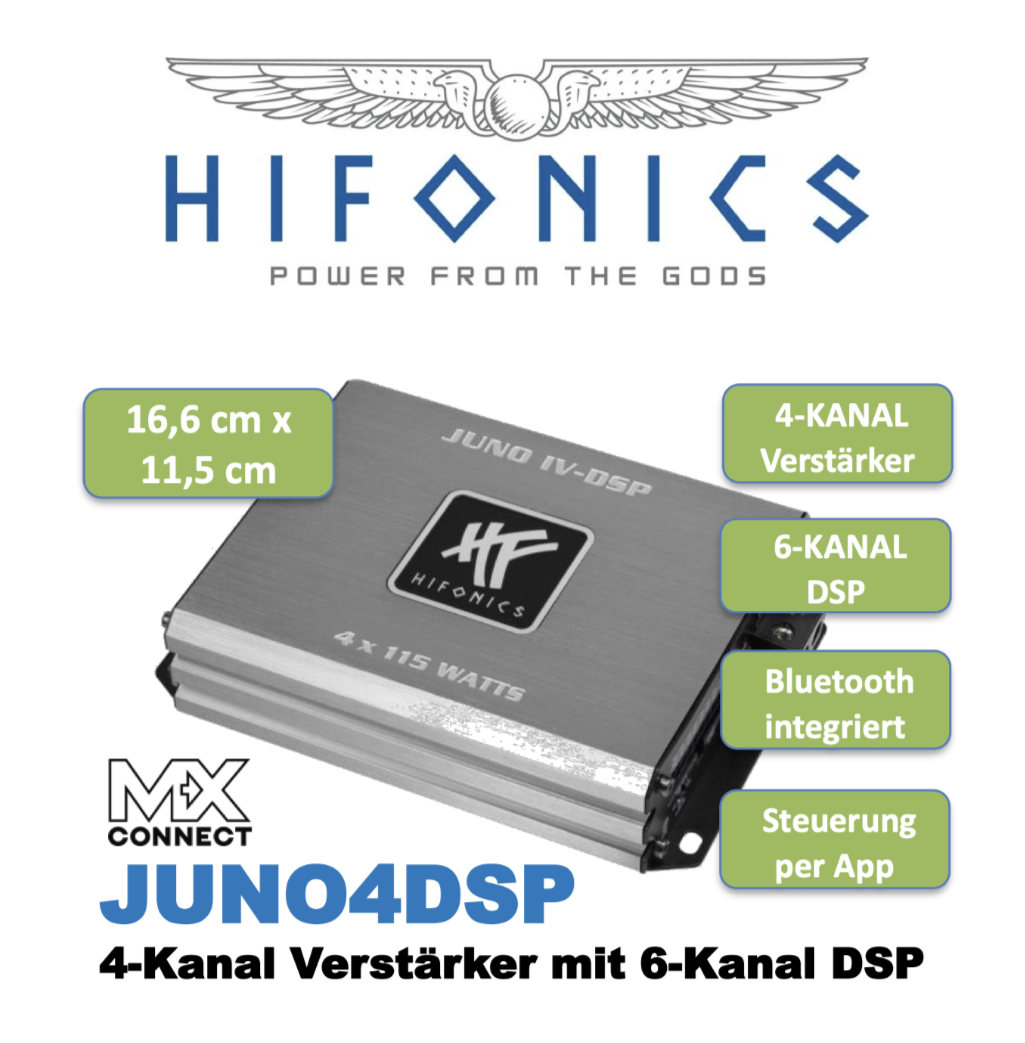 Hifonics JUNO4DSP JUNO IV-DSP Class D Digital 4-Kanal Verstärker mit 6 ...